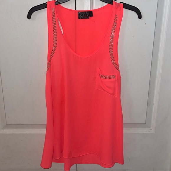 Tops | Neon Pink Tank Top With Stud Detailing | Poshmark